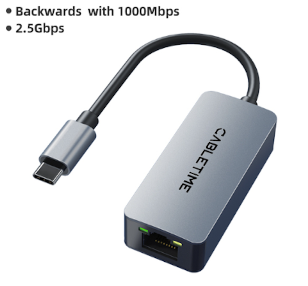 Adaptador de Red RJ45 a USB-C Multigigabit 2.5Gbps Cabletime – Tecnología Bacana